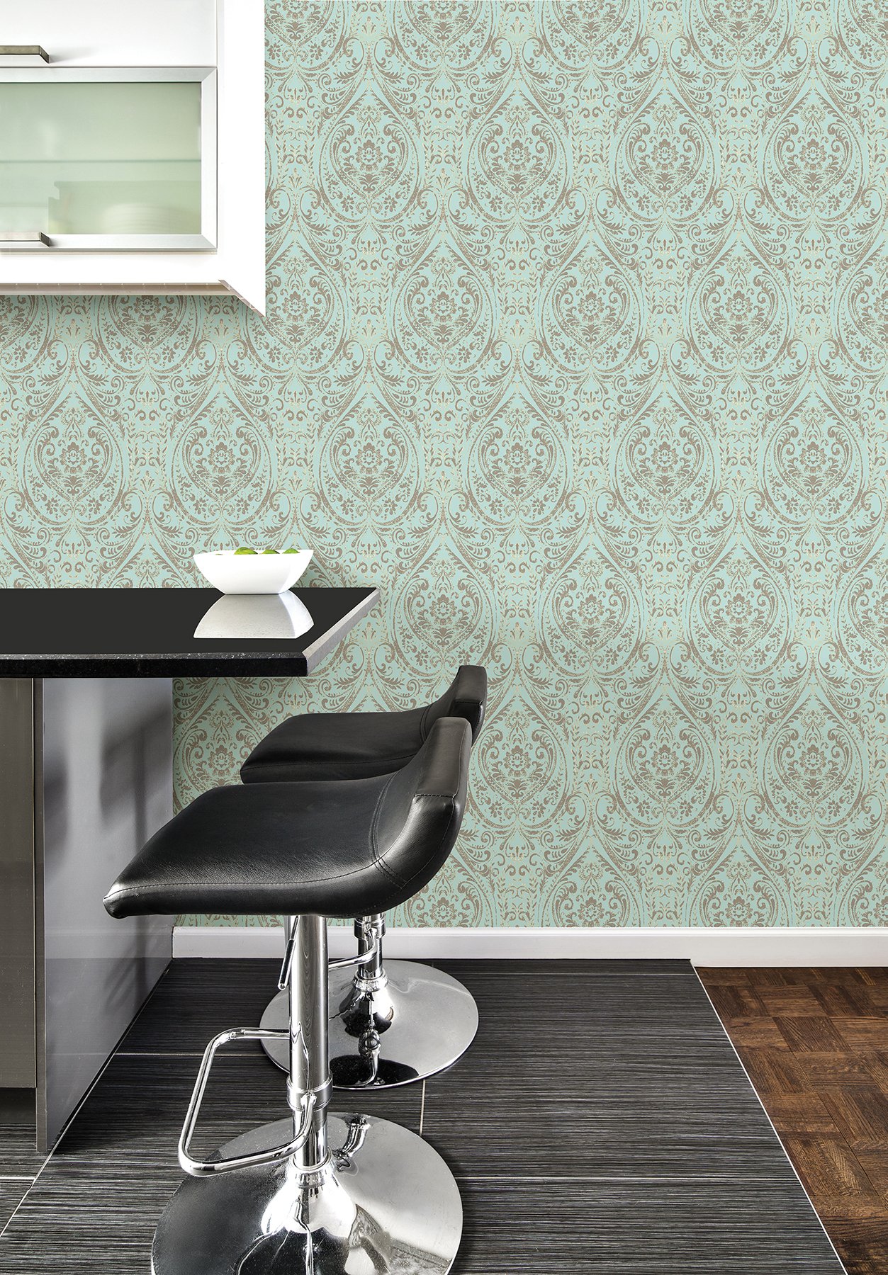 NuWallpaper NU2079 Nomad Damask Peel & Stick Wallpaper, Blue