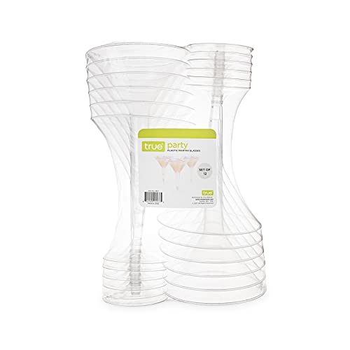 True Party Disposable Plastic Martini Glasses - Stemmed Clear Cocktail Cups for Outdoors, Parties - 8oz Set of 12