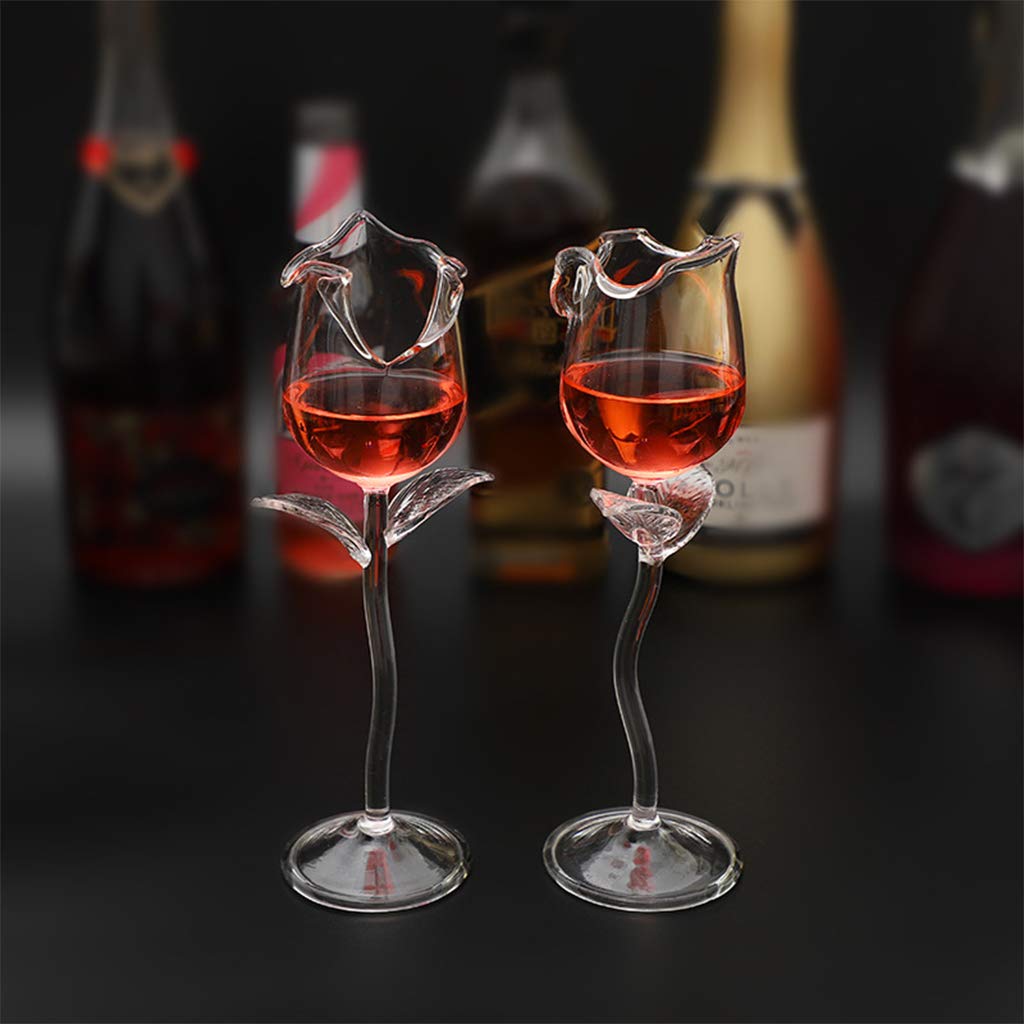 GQU Fancy Red Wine Goblet Wine Cocktail Glass 100ml Rose Flower Shape Wine Glass Party Barware Drinkware