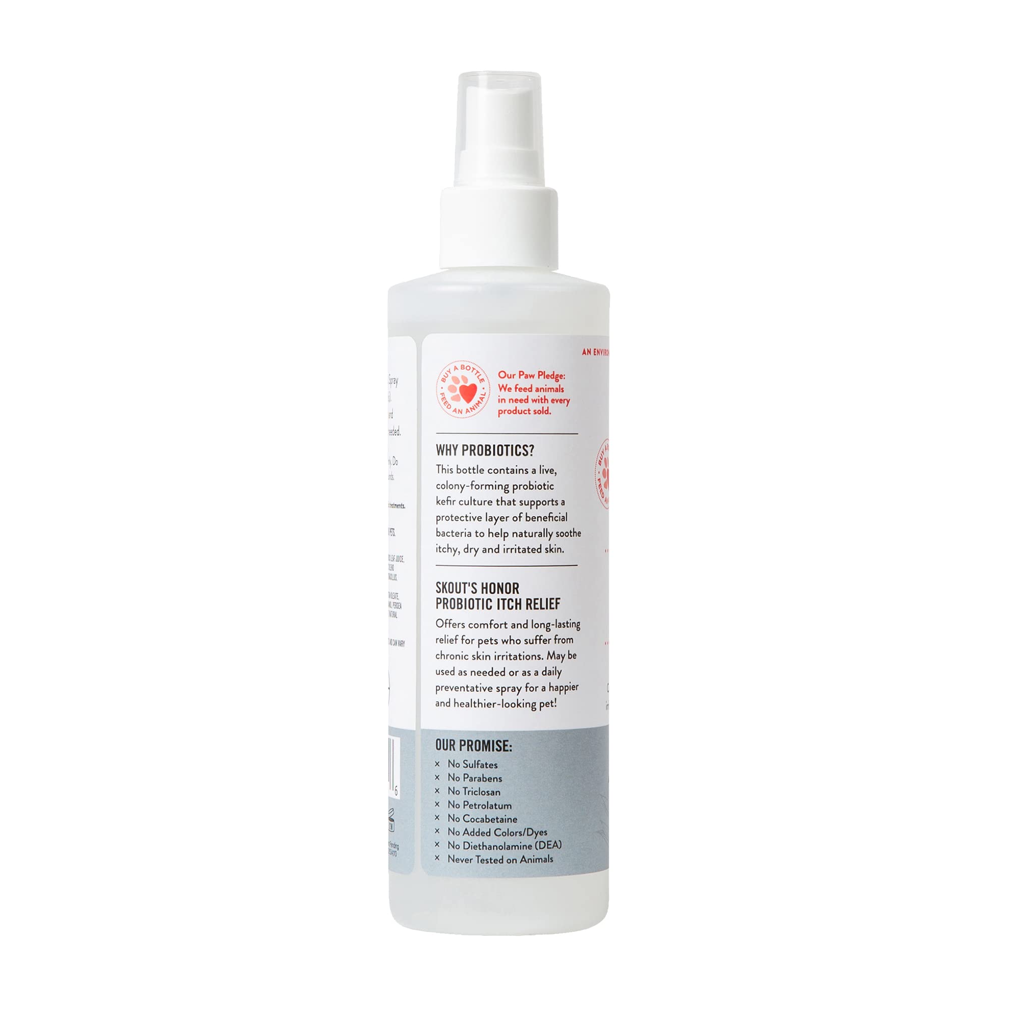 SKOUT'S HONOR Probiotic Itch Relief Spray for Pets - Non-Medicated, Fragrance-Free, Natural, Vegan, Long-Lasting Relief, with Soothing Oatmeal, 8 oz
