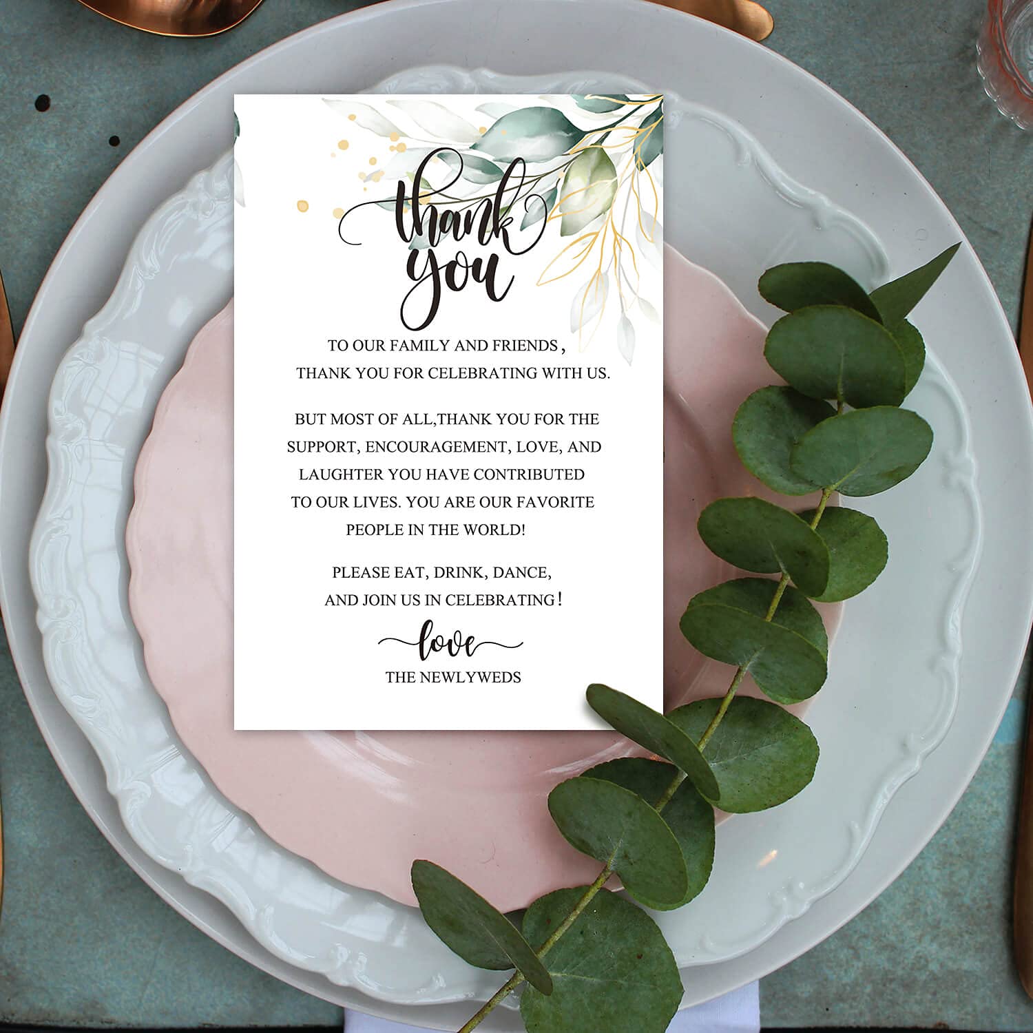 Wedding Thank You Place Setting Cards, Greenery Wedding Reception Thank You Cards, Table Centerpieces and Wedding Decorations, Wedding, Bridal, Engagement, Anniversary, 4x6 Inch, Pack of 50