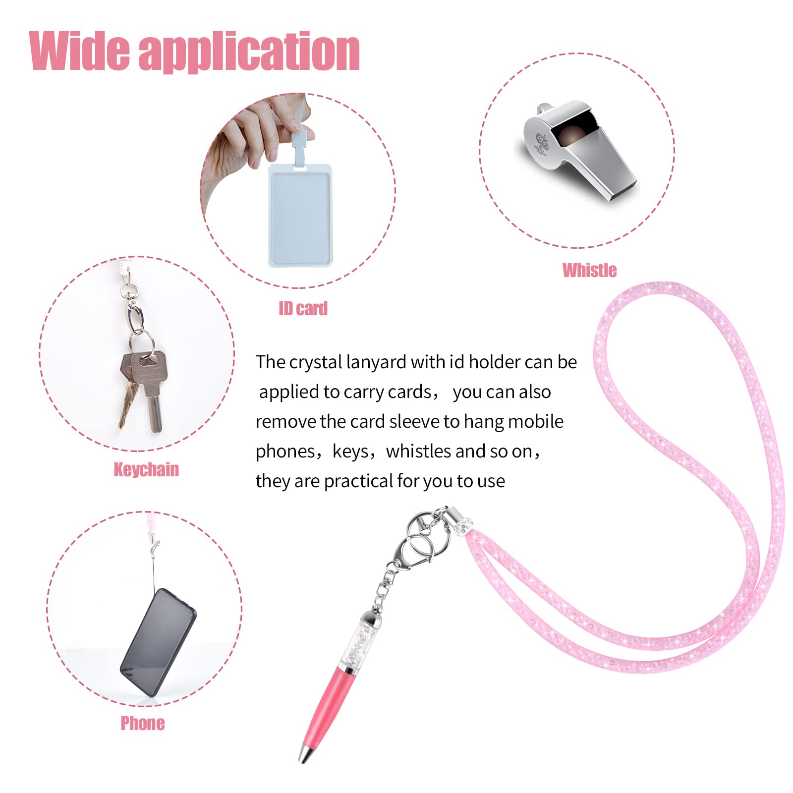DLUGOPIS Mini Rainstone Sparkling Keyring Pen set Includes a Keyring pocket pens and Lanyard necklace