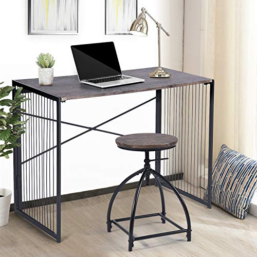 FurnitureR Modern Industrial Folding Writing Computer Desk for Home Office Brown