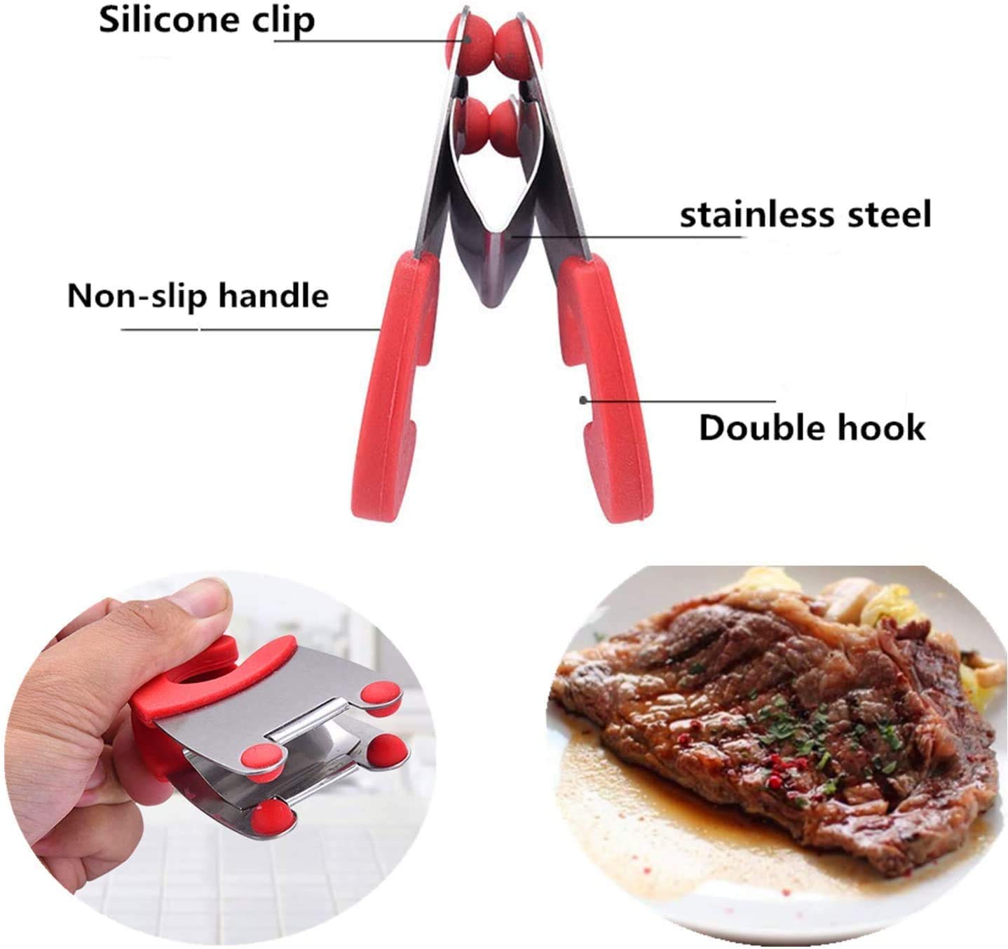Hovico Stainless Steel Pot Spoon Holder, Anti-Scald Silicone Grip Pot Clip Holder for Spoon(Red & black)