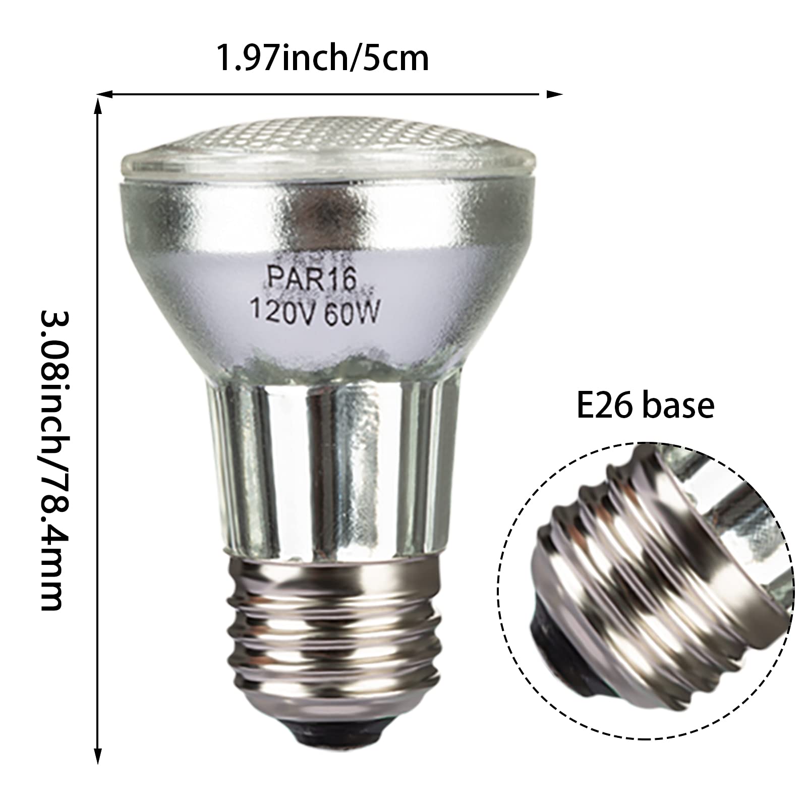 haraqi 6 Pack PAR16 60W 120V E26 Medium Halogen Flood Light Bulbs,Dimmable Bulbs for Range Hood Lights,Ceiling Fan,Table Light, Showcase Lamps