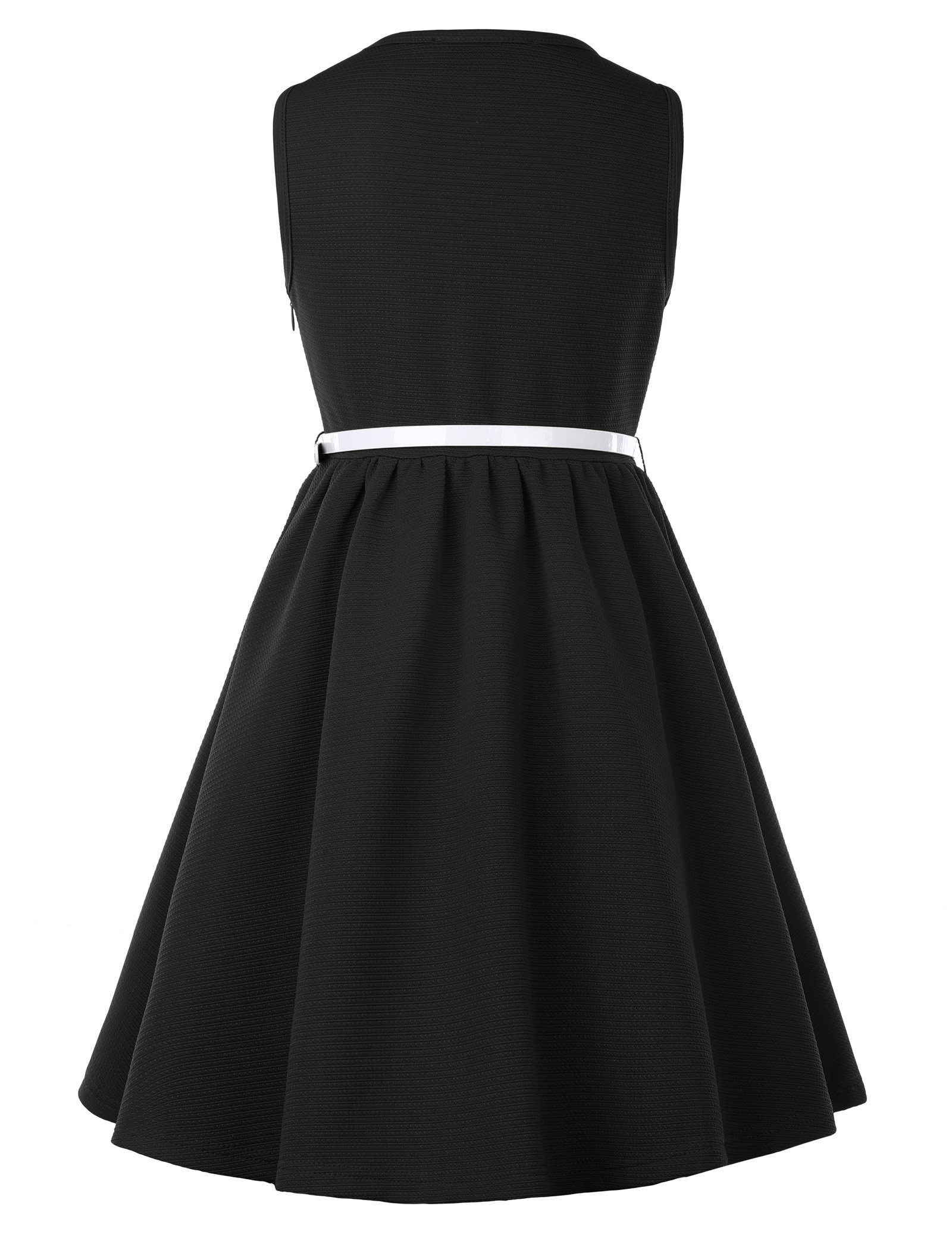 GRACE KARIN Girls Retro Floral Print Swing Dresses with Belt (12-13 Years, Black)