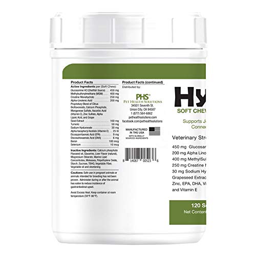 Pet Health Solutions Hylox Soft Chews for Dogs - Supports Joints & Cushions Connective Tissues - Glucosamine - Alpha Linolenic Acid - Creatine -120 Soft Chews