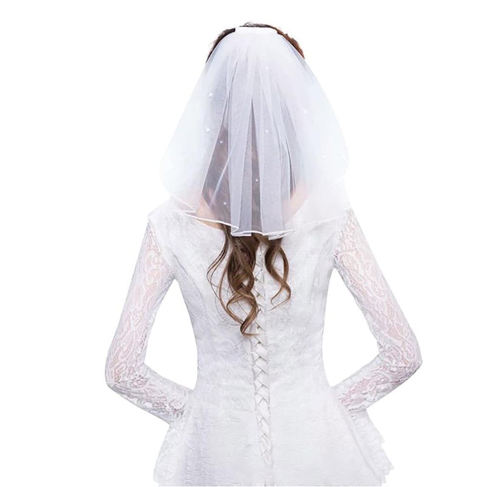 Haraty Crystal Bridal Veils Short 1 Tier Veil Soft Mesh With Comb Wedding Party Bride Veil Hair Accessories for Women Girls (Ivory)
