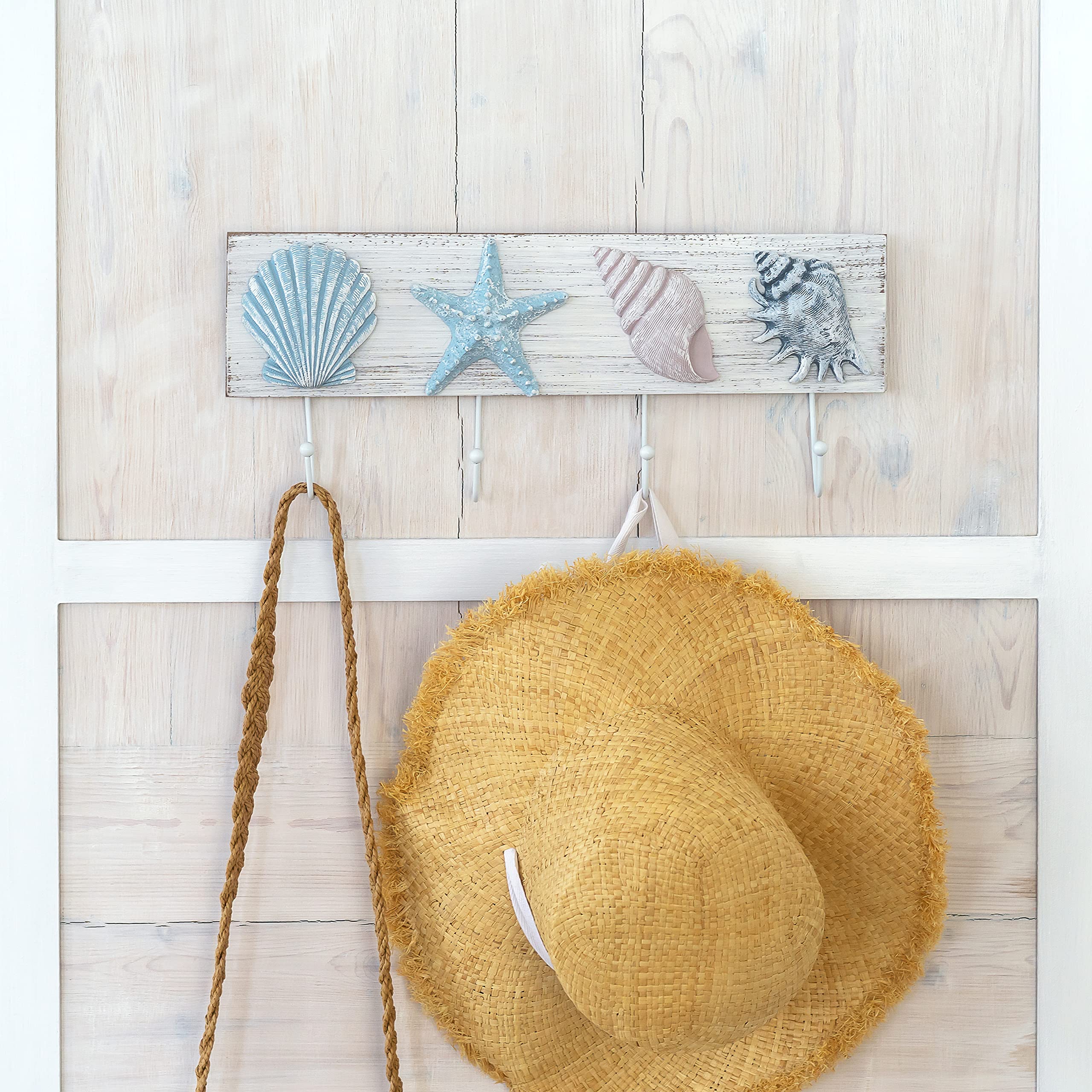 TideAndTales Beach Bathroom Decor 3D Seashell Wall Hooks Towel Rack for Coastal Bathroom, Bedroom or Kitchen - Shells and Starfish Beach Decorations for Home - Ocean Theme Beach House Decor