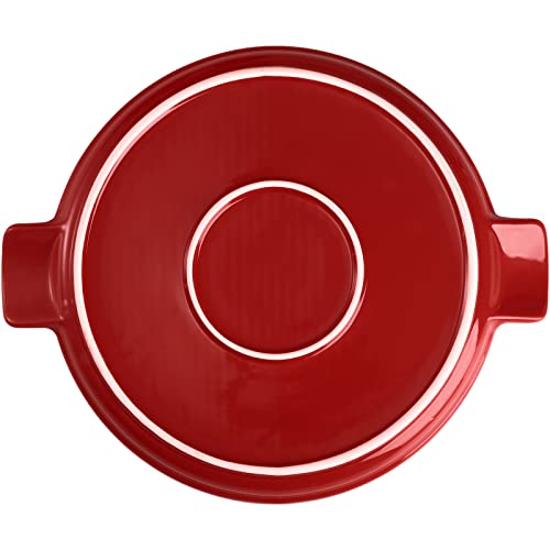 Okllen Bread Baker with Lid, Ceramic Large Bread Pot Cheese Potato Cooker, Oven Safe Bread Baking Pot Pan Multi Cooker for Home Bread Making, Red, 11.4" x7.5"