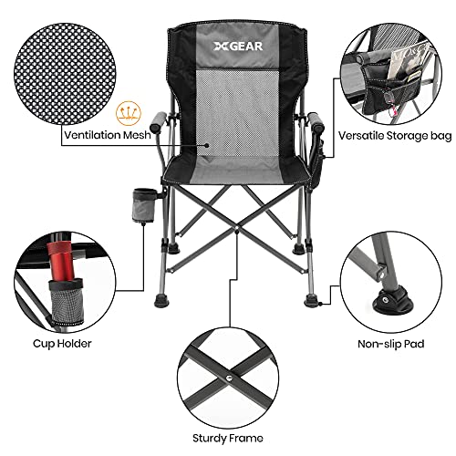 Hard Arm Folding Camping Chair Beach Chair Lawn Chair for Adults with Breathable Back for Summer (Cool Grey)