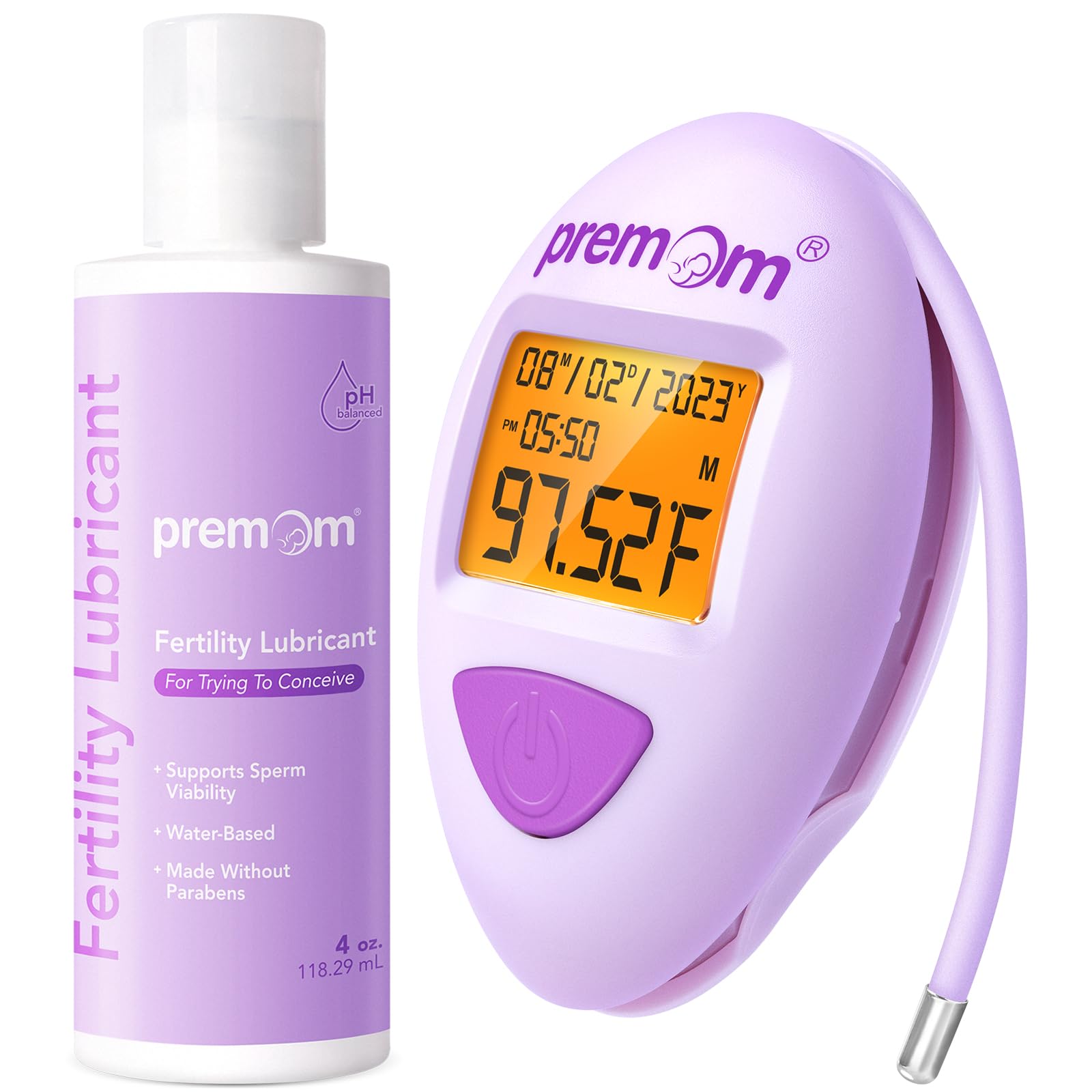 Premom Personal Fertility Lubricant for Conception: pH Balanced - Paraben Free + Premom Digital Basal Body Thermometer for Ovulation