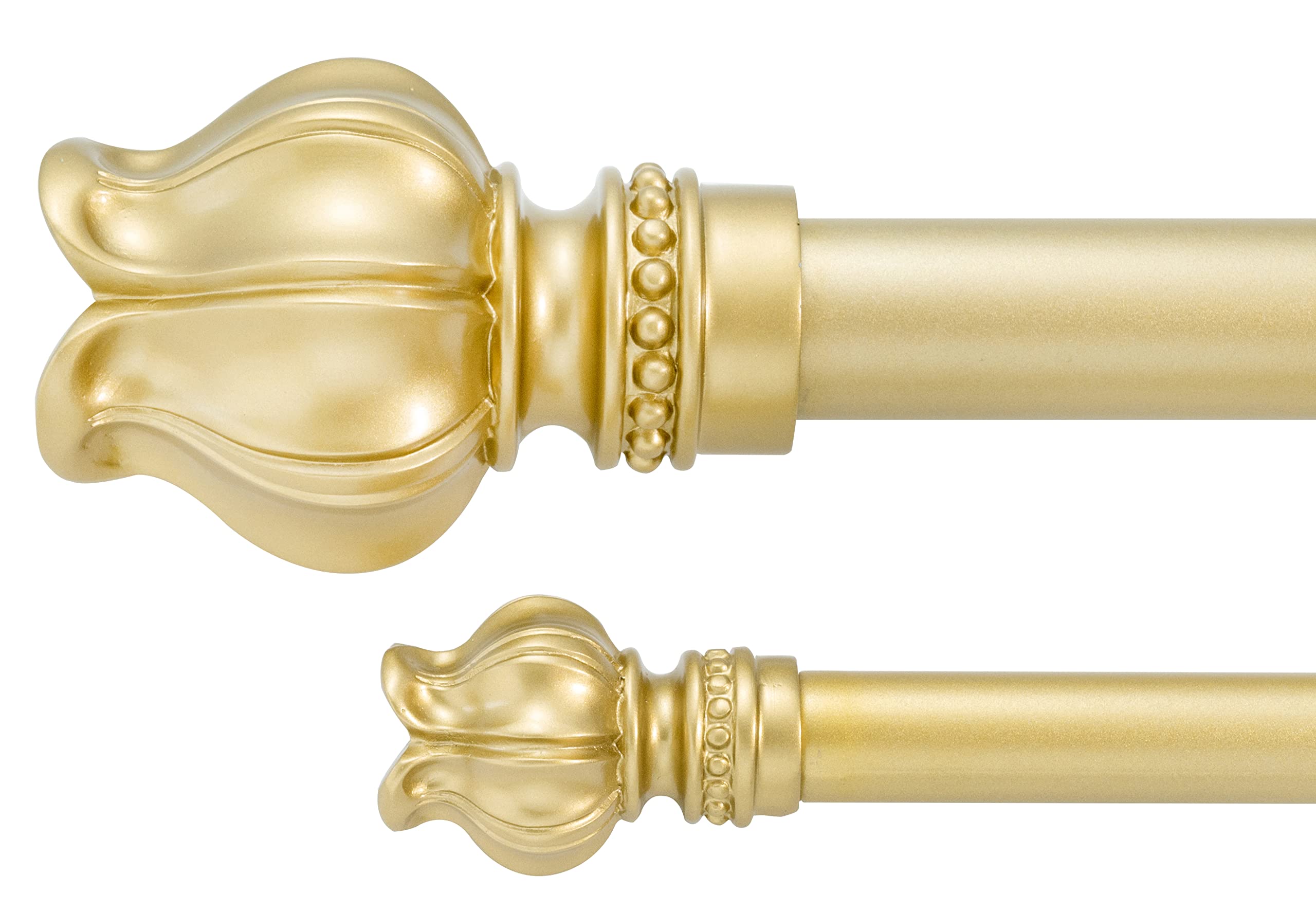 DMNLTT 1-Inch Double Curtain Rod, Flower Finial,84-inch to 120-inch Adjustable,Golden, 84''-120''