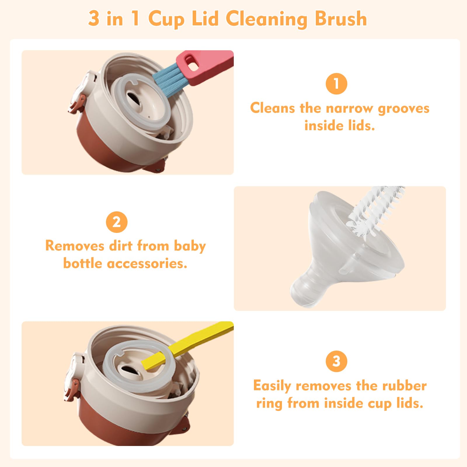 NONENDU 3 in 1 Cup Lid Cleaning Brush, Portable Cup Cleaner Brush, 2024 New Water Bottle Cleaner Brush, 3 in 1 Multifunctional Cleaning Brush for Home Kitchen Cleaning Tools(3PCS)
