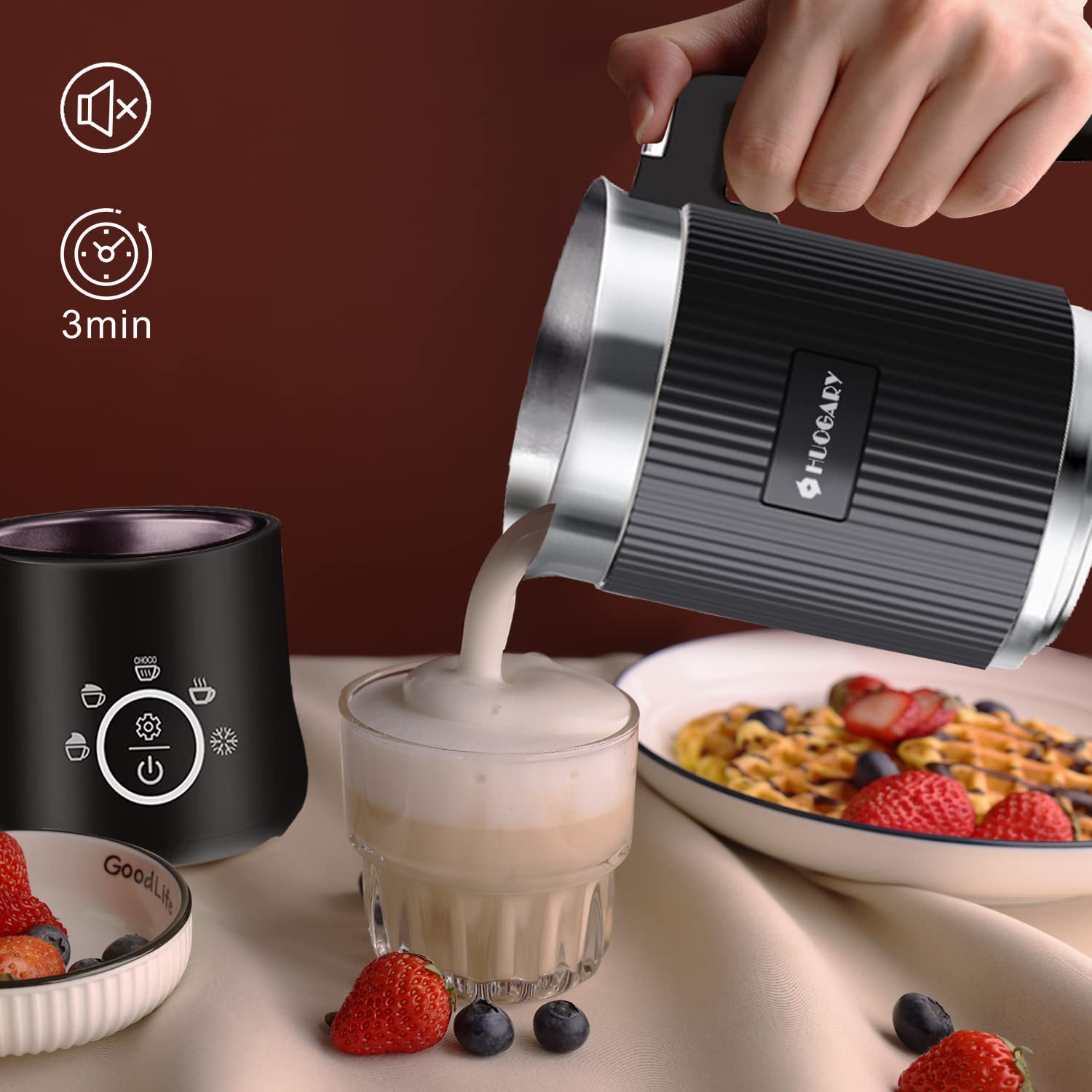 Huogary Electric Milk Frother and Steamer - 4 In 1 Hot and Cold Foam Maker, 10.1-ounce Large Capacity,Automatic Milk Warmer for Lattes, 120V (Black)