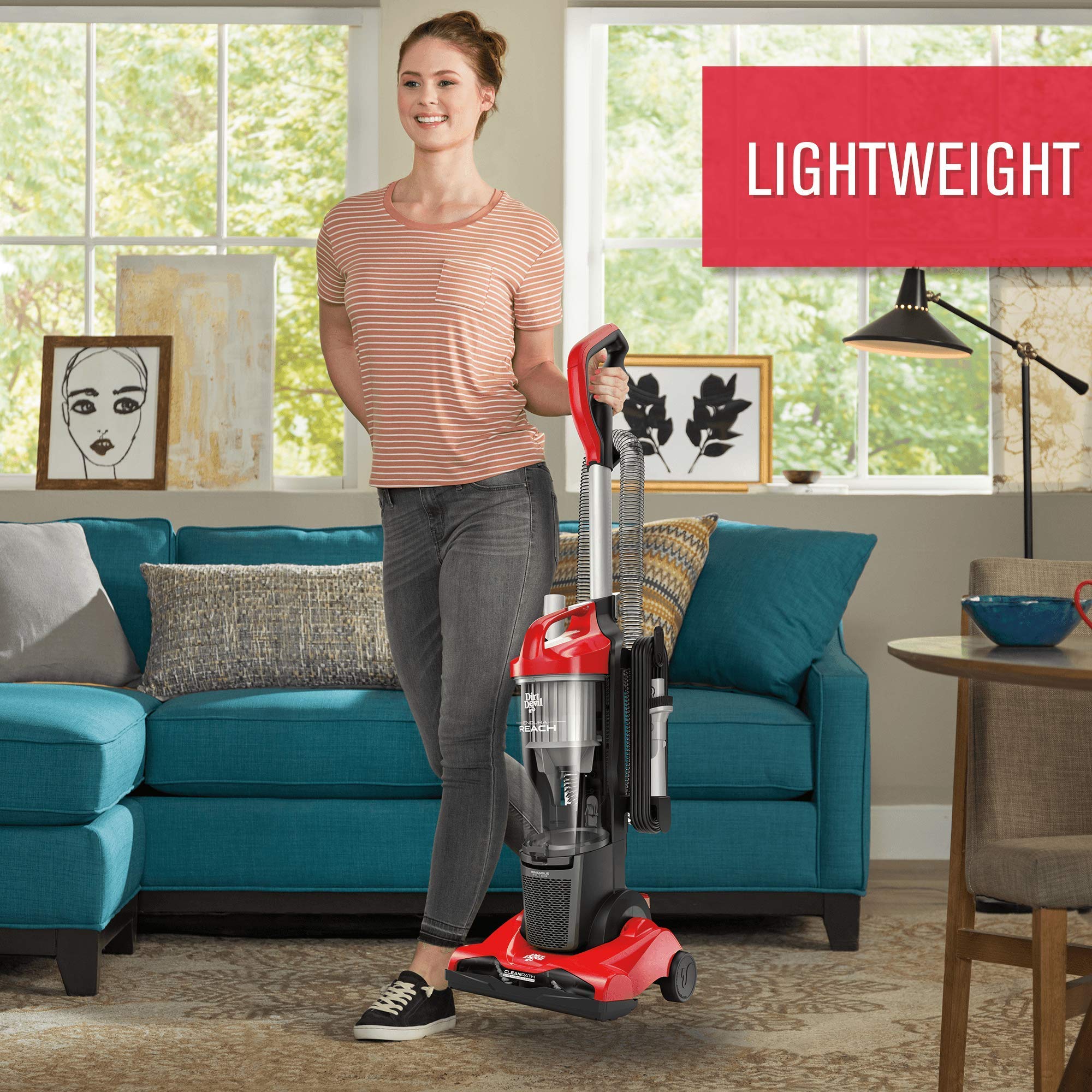 Dirt Devil Endura Reach Upright Vacuum Cleaner, with No Loss of Suction, UD20124, Red (Renewed)
