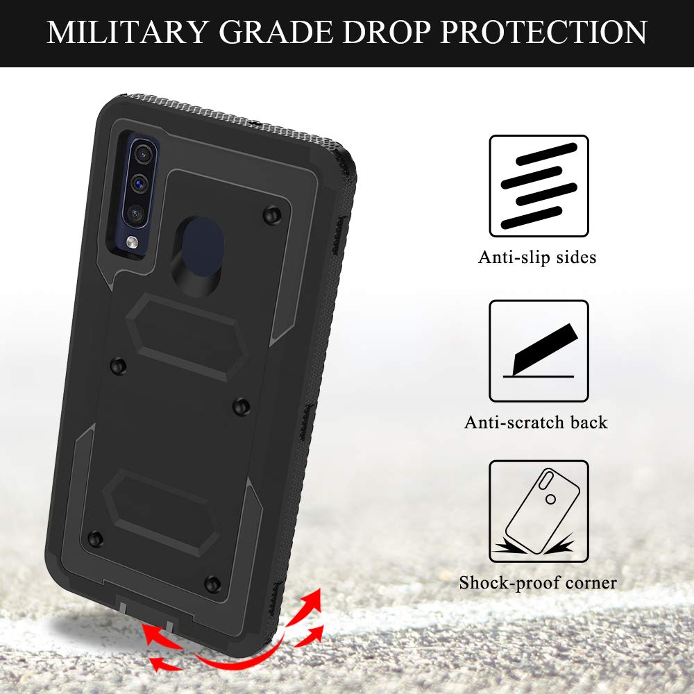 HATOSHI for A20 Case, A50 Case with Built-in Screen Protector, Heavy Duty Protection Armor Shockproof Rugged Protective Phone Cover-Black