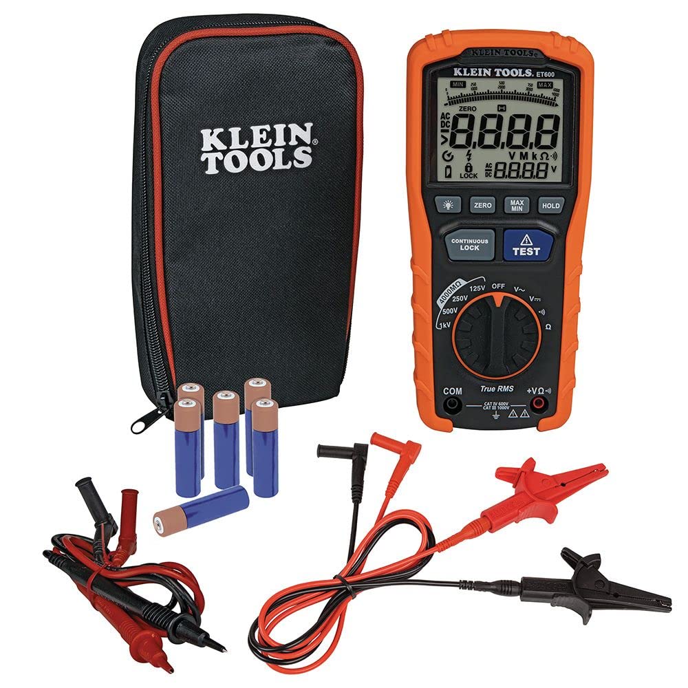 Klein Tools ET600 Multimeter, Megohmmeter Insulation Tester, 4000 Ohms Resistance, 125V/250V/500V/1000V & 69411 Circuit Breaker Finder Accessory Kit, Circuit Breaker Leads, Circuit Breaker Adapters