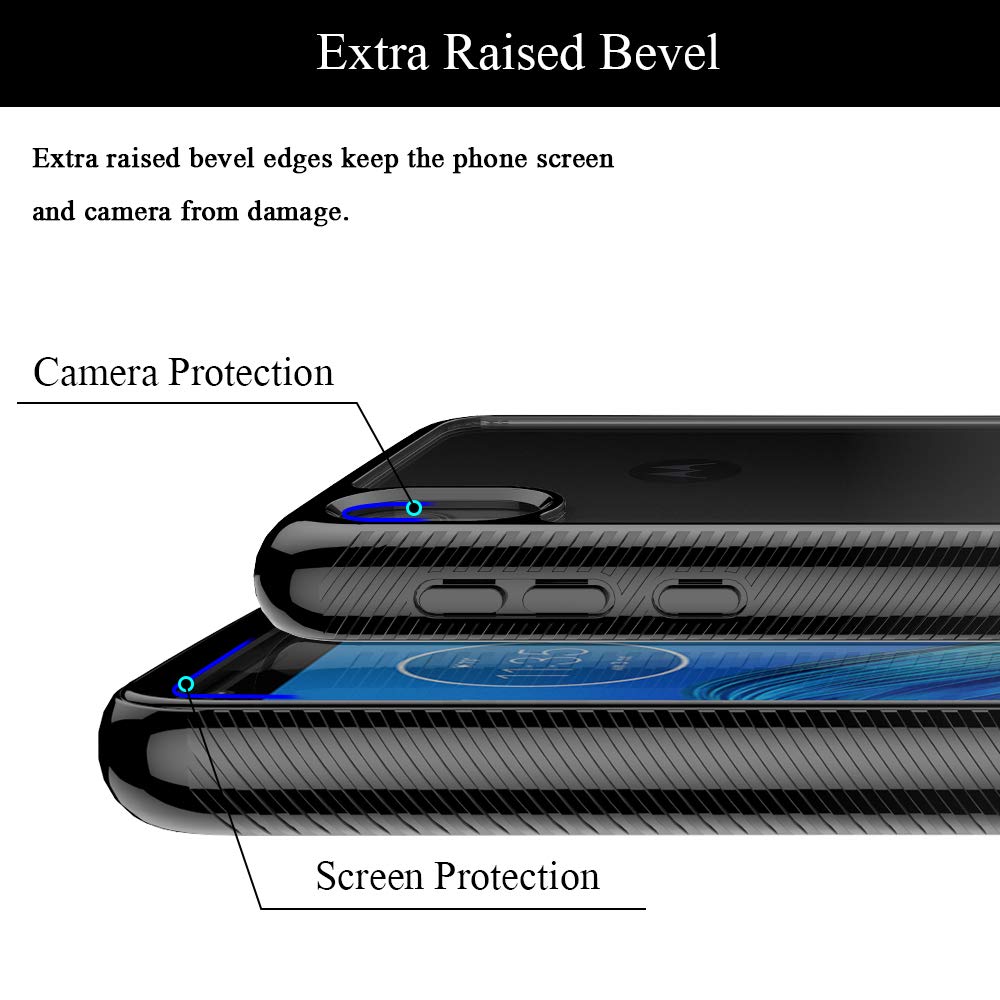 HATOSHI Motorola Moto E6 Case with Built-in Screen Protector, Heavy Duty Protection Crystal Clear Back Shockproof Rubber Bumper Protective Phone Case Cover for Moto E6 5.5 inches -Black