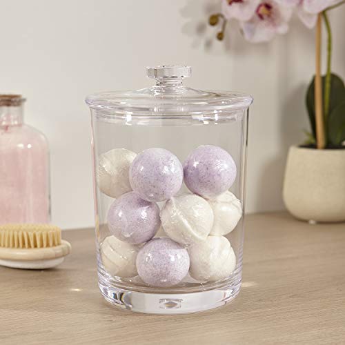 STORi Premium Quality Makeup and Cotton Ball Holders | 60-oz Clear Plastic Apothecary Jar with Lid | Perfect Storage Container to Organize Bathroom and Vanity