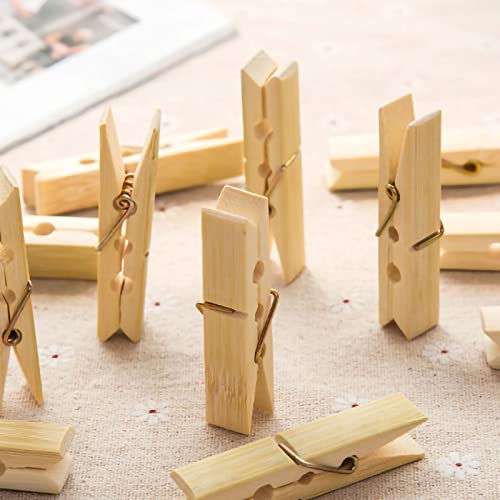 OLEQE 20 Wooden clothespins, Natural Birch Rust-Proof and Moisture-Proof clothespins, Bamboo clothespins and Windproof clothespins for Outdoor Balconies
