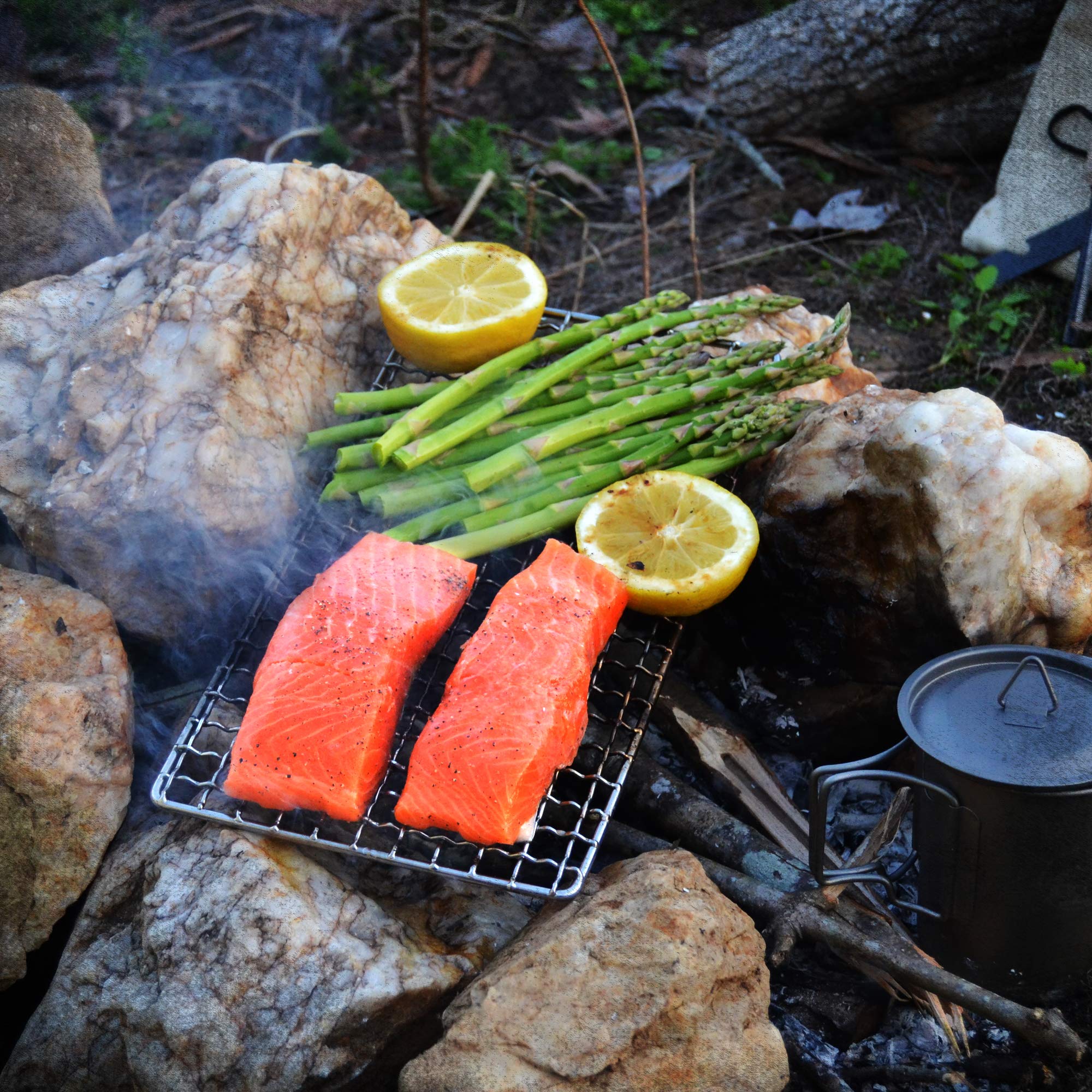 DRIX Bushcraft Grill & Waxed Canvas Foraging Bag Kit - Made Of 304 Stainless Steel - Durable Compact Backpackers Grill - Great For Hiking Trips, Overnight Bushcraft Adventures, Or Primitive Camping!