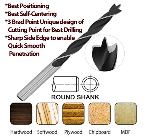 Max-Craft 5/32"-Inch 10Pcs Brad Point Wood Drill Bit Brad and Spur Point Wood Drills with Special Brad-Point tip Drilling for Hardwood or Softwood (5/32-10pcs)