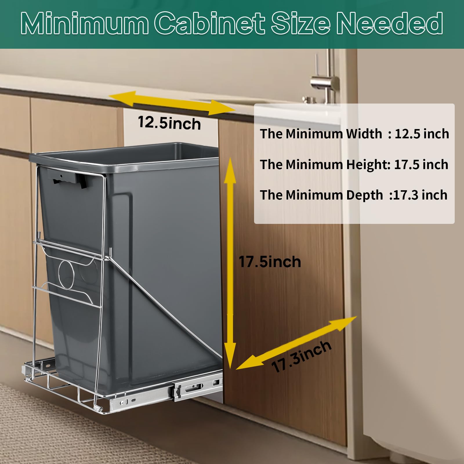 Pull Out Trash Can, Stainless Steel Kitchen Adjustable Trash Slide Out Shelf, Cabinet Trash Can Pull Out Kit, Fit 7-11 Gallon Garbage Can (Trash Can Not Included, Silver)