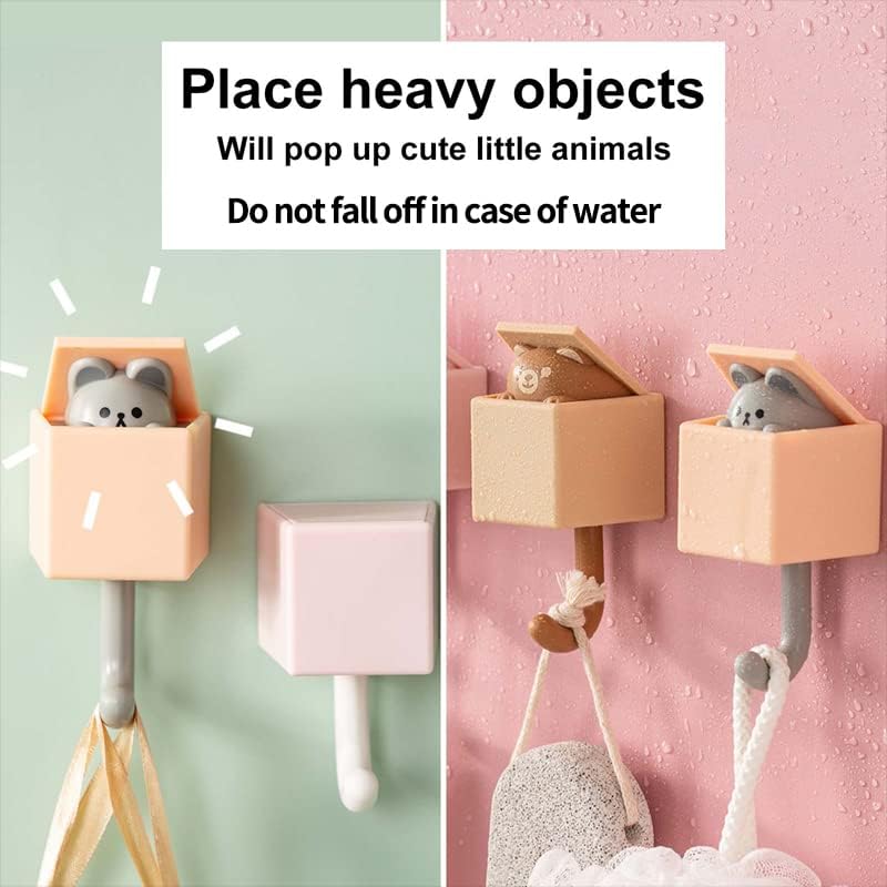 PULRYO 2 Pcs Creative Adhesive Coat Hooks, Plastic Pet Wall Hooks for Hanging Key, Bag, Hat, Towel, Backpacks, Cute Cat Adhesive Hooks for Wall Decorations (H)