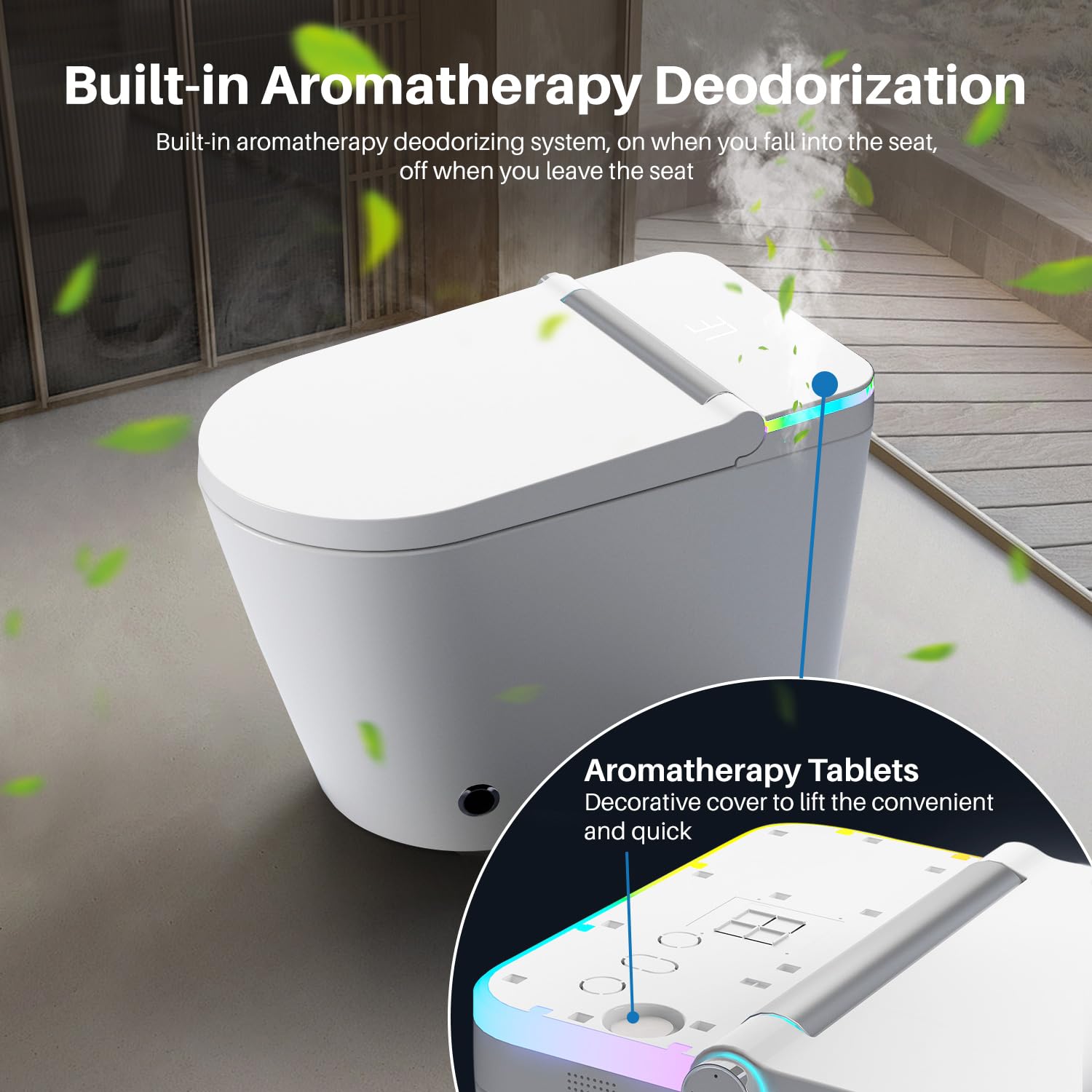 Smart Bidet Toilet with Heated Water/Adjustable Washing Settings/Air Dryer/LED-light, One Piece Bidet-Toilet with Remote Control/Auto Open Cover