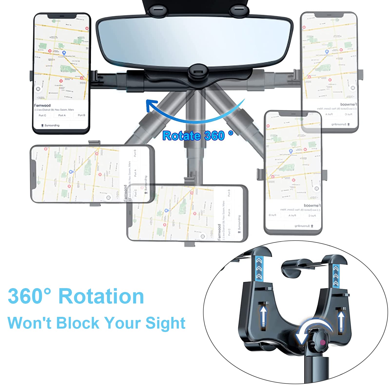 HOYZNBI ππππ ππ©π π«ππππ Rearview Mirror Car Phone Holder, 360Β° Rotatable & Retractable Car Phone Holder Mirror Mount, Universal Car Phone Mount Automobile Cradles for All Smartphones & Cars
