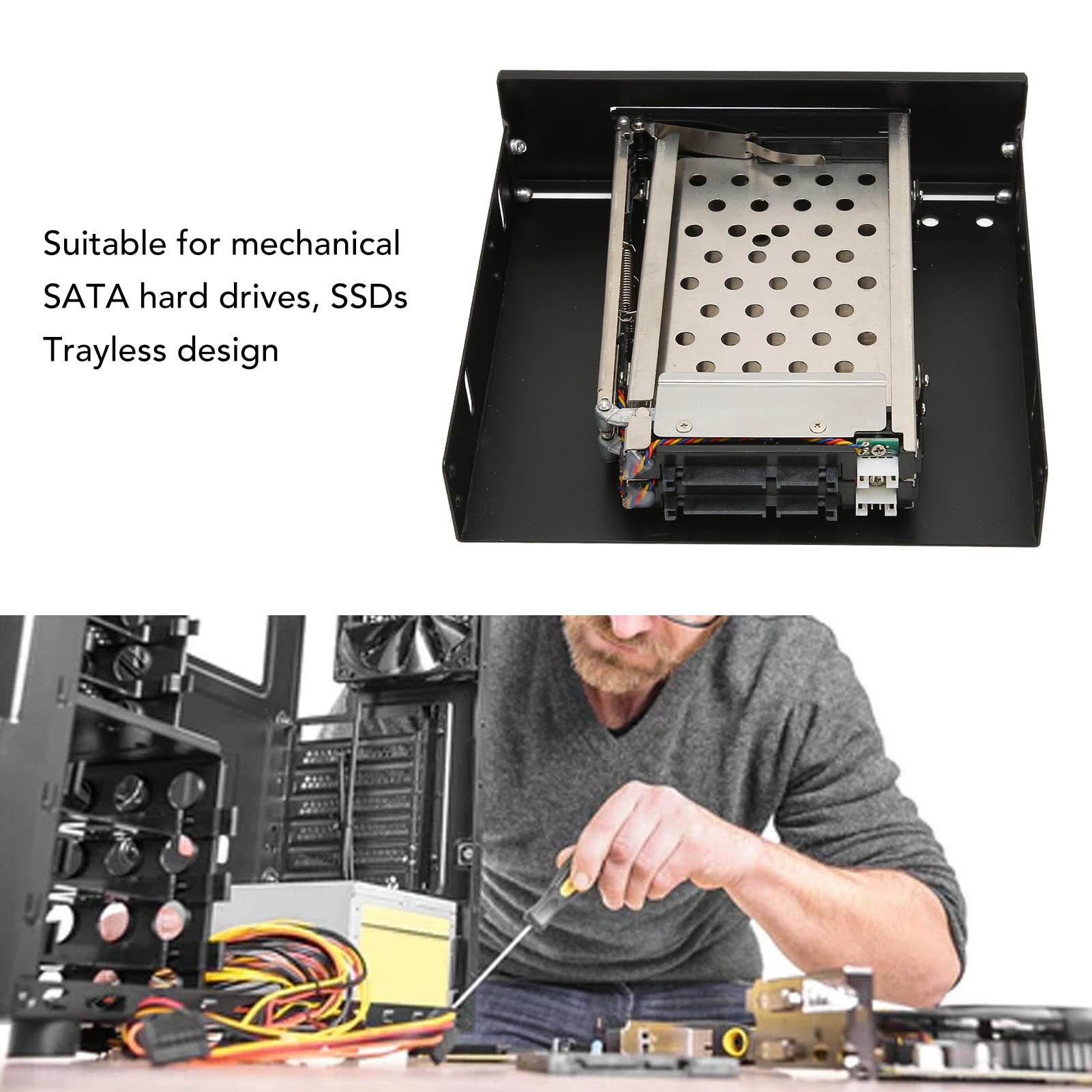 Internal HDD Enclosure, Dual Bay II Interface Internal Hard Drive Tray 7mm to 9.5mm Hard Drive Thickness HDD Mobile Rack Cage for 2.5 Inch SDD, HDD
