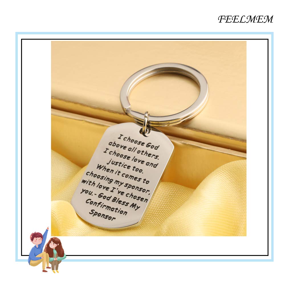 FEELMEM Confirmation Sponsor Gift Sponsor Keychain Sponsor Thank You Keychain Baptism Confirmation Sponsor Proposal Gift for Godparents Godmother Catholic Mentor Gift (silver)