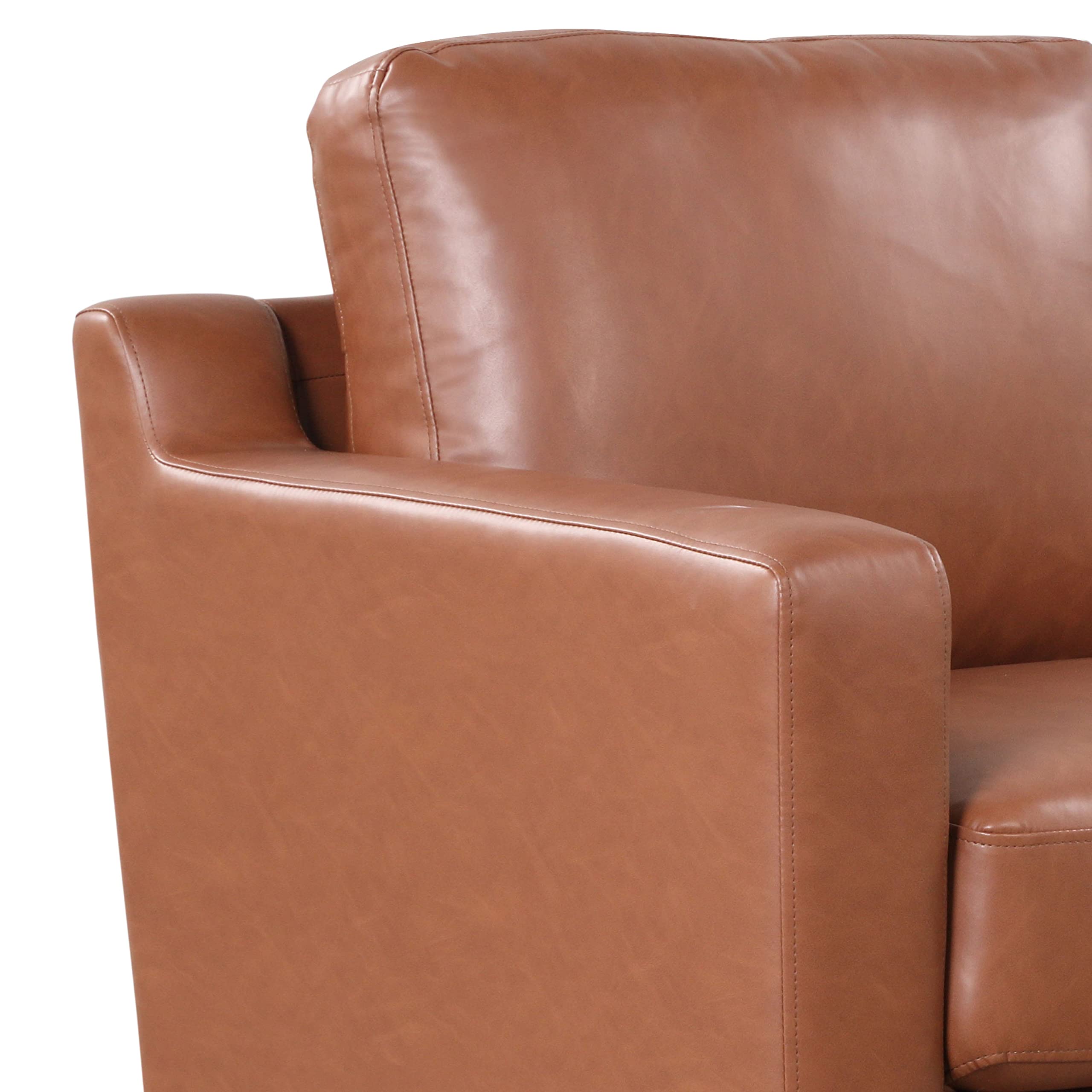 Serta Triton 78” Stationary Sofa, Modern Decor Love Seat Couch Living Room, Upholstered Faux Leather Sofas Furniture, Solid Easy to Install Couch for Bedroom, Caramel Brown