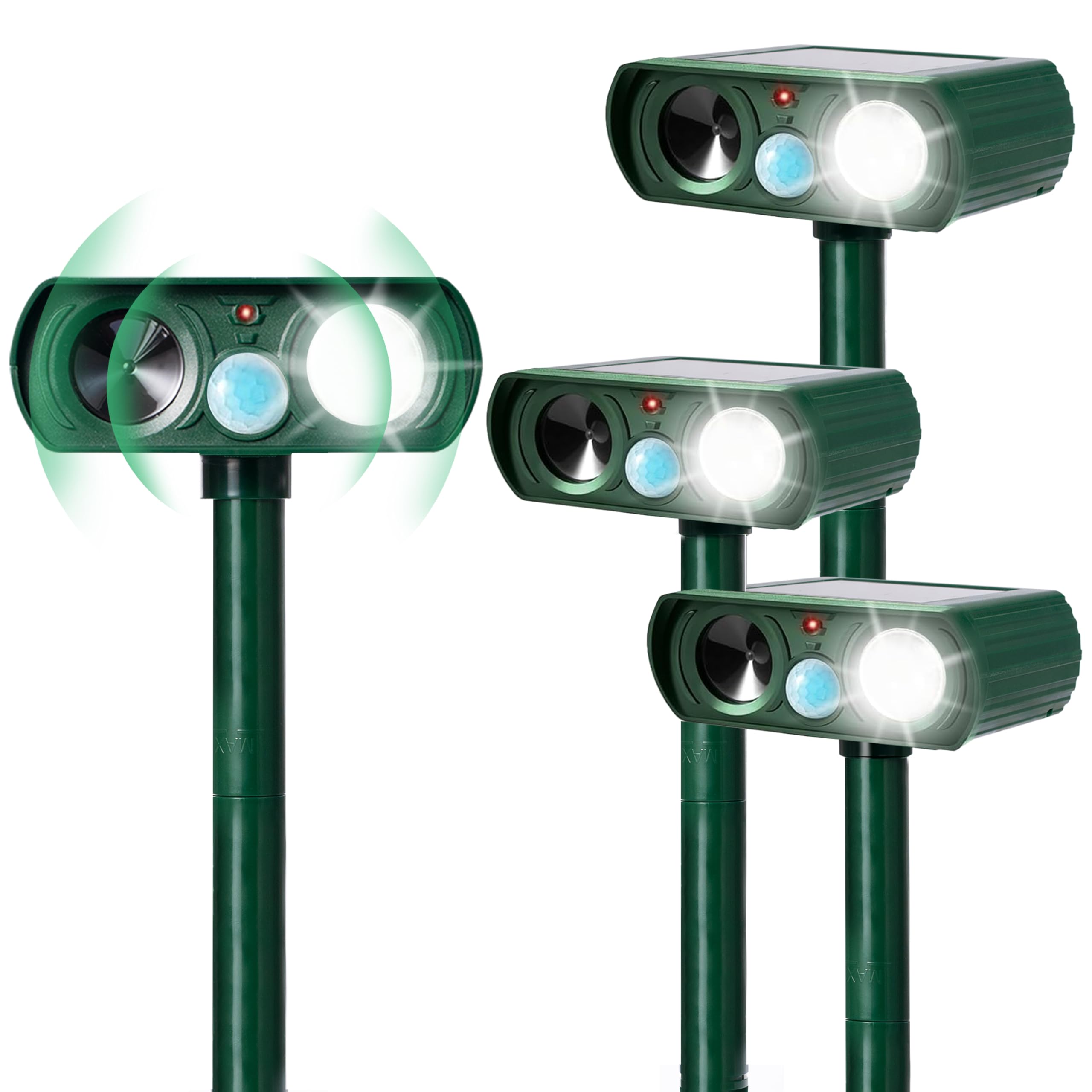 Solar Animal Repeller, 4 Pack Ultrasonic Animal Repeller Outdoor, Animal Deterrent Devices Repel Squirrel, Raccoon, Skunk, Fox, Deer, Waterproof with Motion Detector (Green)