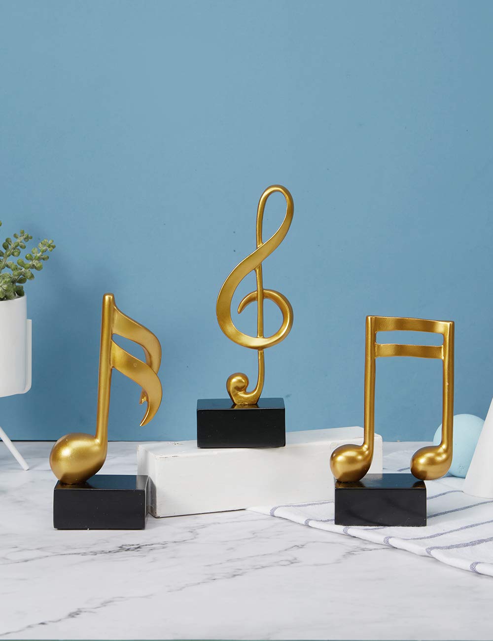 HAUCOZE 3pcs Music Note Decor Gifts Musical Figurine Modern Statue Sculpture Table Centerpiece Crafts Gold Home Arts 7.5inch