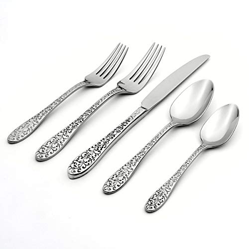 Oneida Ivy Flourish 20 Piece Fine Flatware Set, Service for 4, 18/10 Stainless Steel, Silverware Set