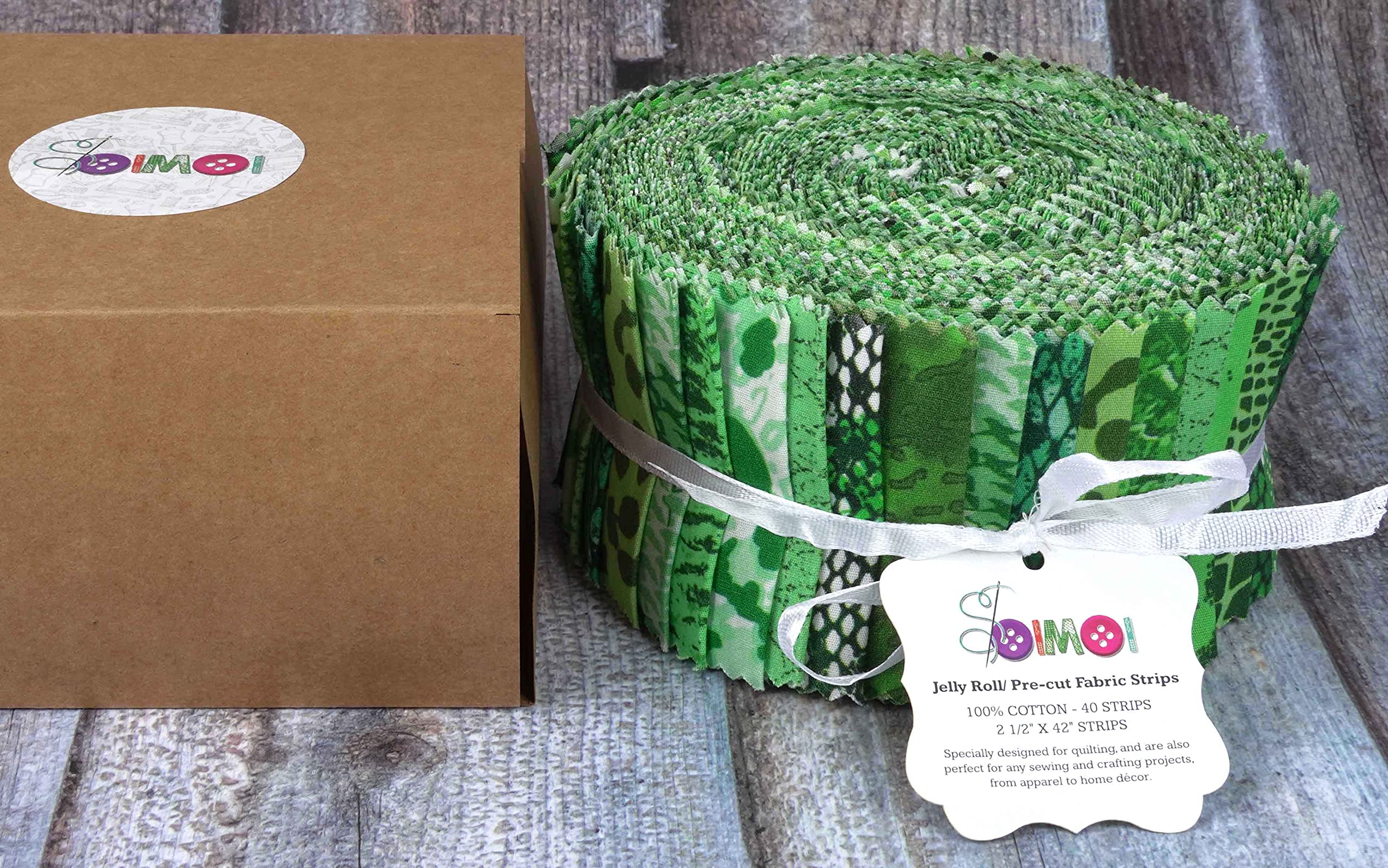 Soimoi 40Pcs Tie Dye Print Cotton Precut Fabrics for Quilting Craft Strips 2.5x42inches Jelly Roll - Green