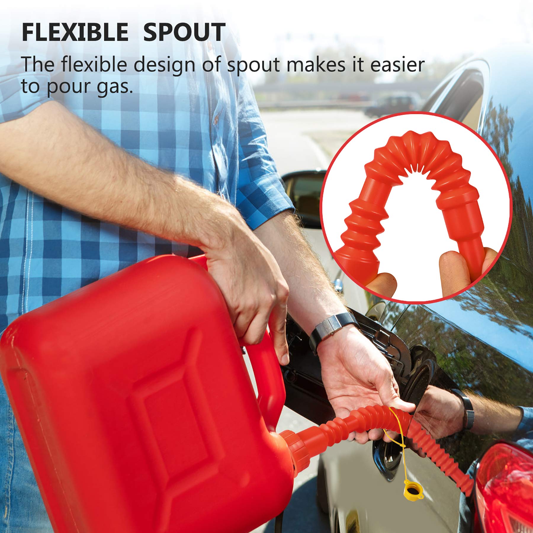 EONLION Gas Can Replacement Spout Kit, Flexible Pour Nozzle with Strainer and Gasket, Vent Caps, Stopper Caps, Collar Caps, Stripe Cap, Spout Kit for Water Jugs and Old Can, 3 Pack