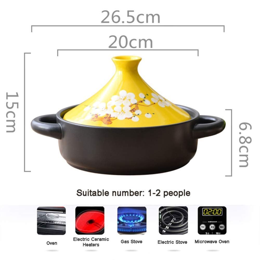 Tagine Pot with Handle, 20cm, Ceramic Pot, Casserole lid, Claypot Rice, High Temperature Resistance, Hand-Made Hand-Painted Taji Pot Slow Cooker Clay/White 2
