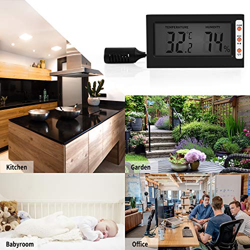 Simple Deluxe Digital Thermometer and Hygrometer with Humidity Probe for Reptile Tank/Egg Incubator Easy to Read, Thermo&Hygro Meter, Black