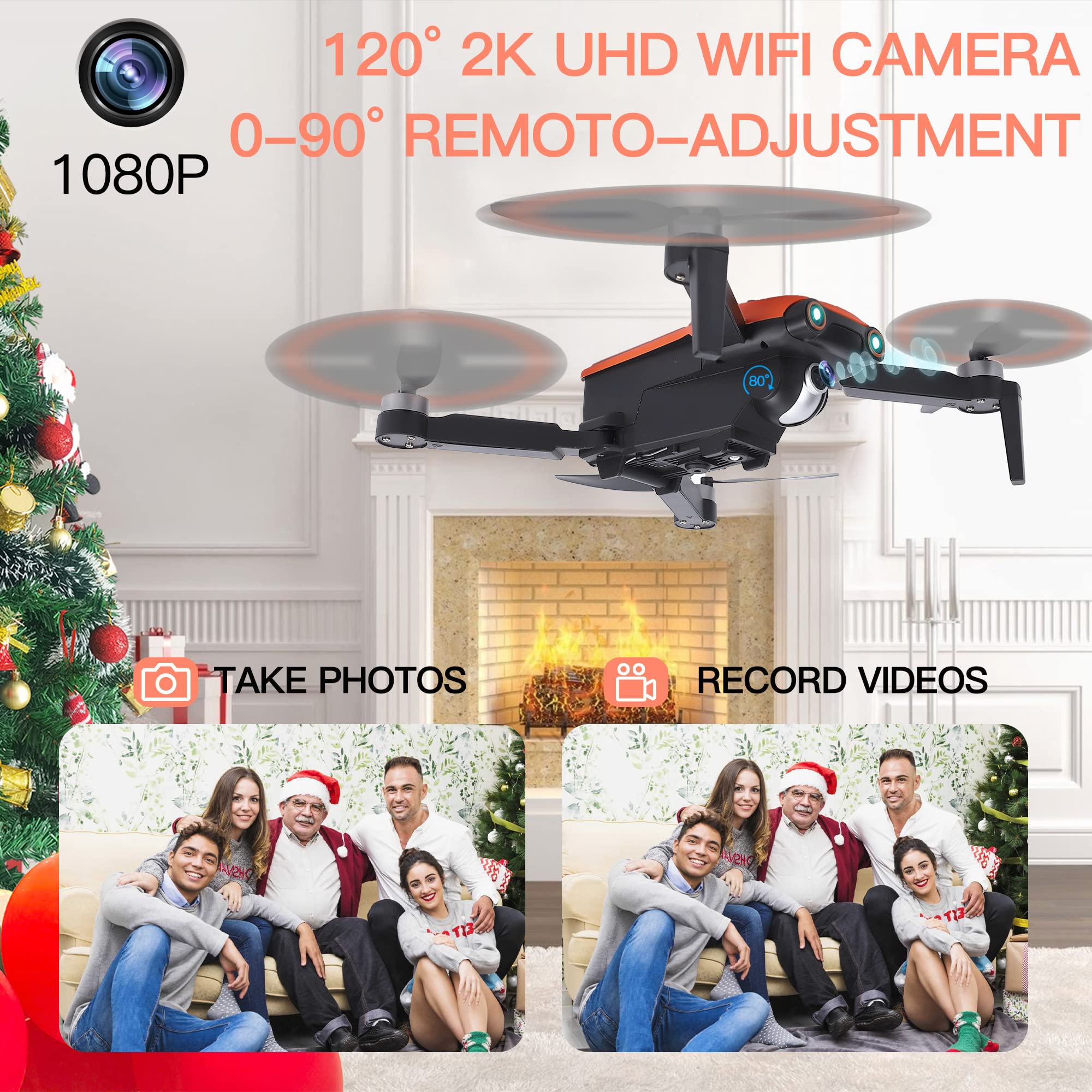 Drone with Camera for Adults, 2K Foldable Drones for Beginners, RC Drone Toys Gifts with Brushless Motor, RC Quadcopter Circle Fly Follow Me Gesture Control