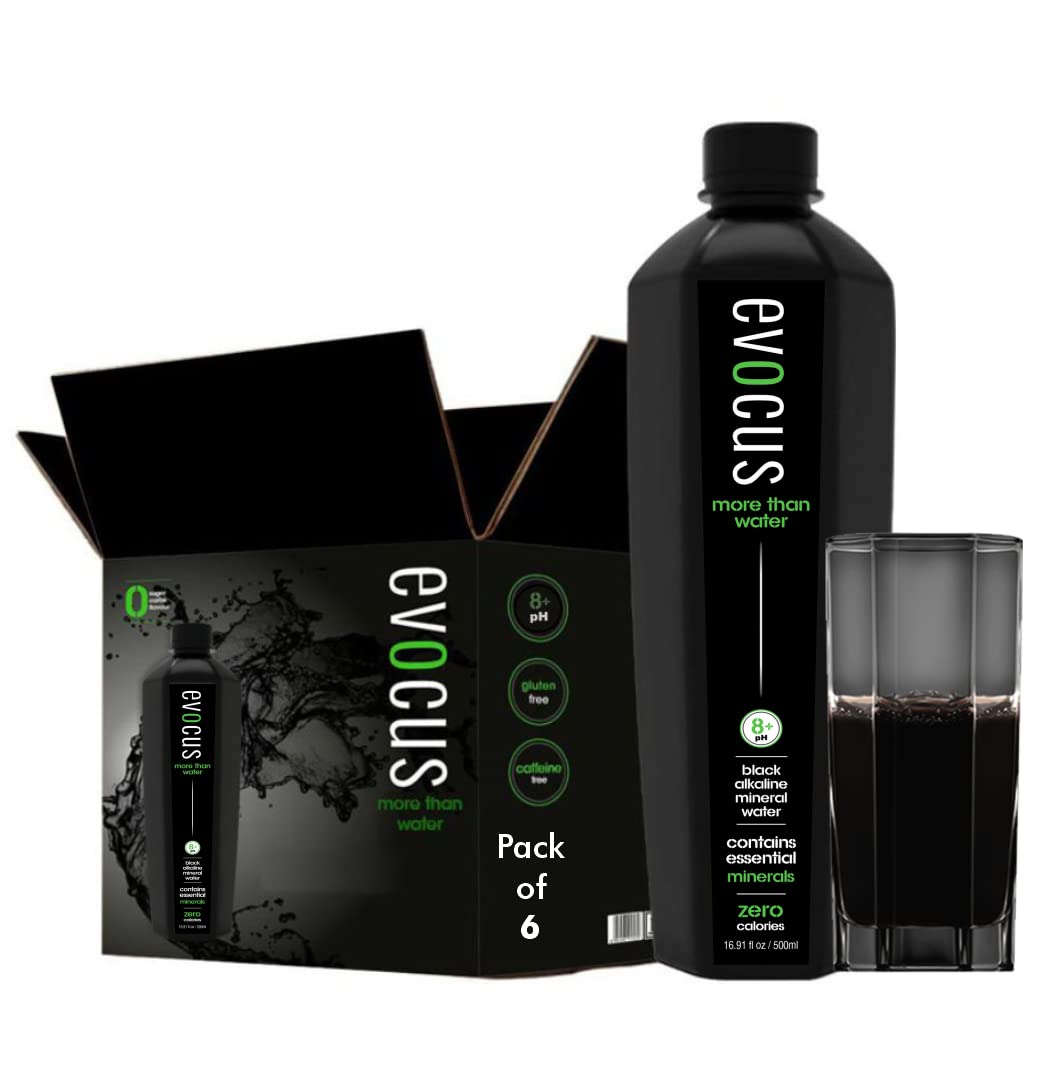 Evocus Black Alkaline Water | 8+ pH Water | Infused with Essential Minerals | Keeps you Hydrated | PACK OF 6 * 500 ml EACH | ZERO SUGAR | ZERO CALORIES | ZERO CARBS | ZERO CAFFEINE