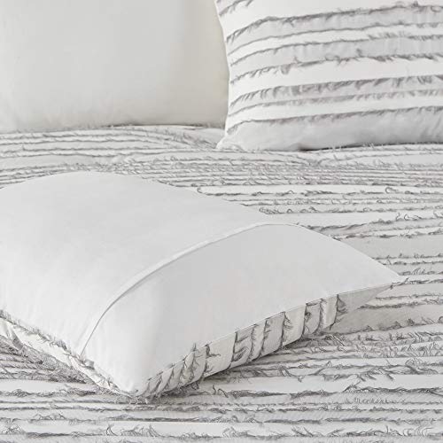 Urban Habitat Avery 100% Cotton Clipped Jacquard Duvet Casual Stripe Design, All Season Comforter Cover Modern Bedding Set with Matching Sham, Decorative Pillow, Full/Queen, Grey 5 Piece