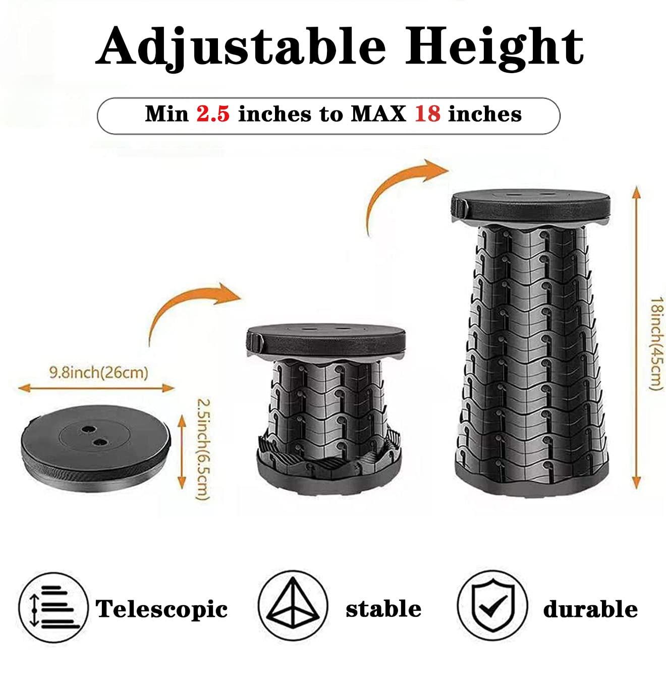 HEIDBER Folding Stools for Adults Portable Telescopic Stool Collapsible Stools Foldable Camping Stool Retractable Stools Chairs for Adults for Outdoor Indoor