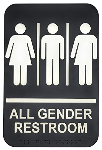 Kraken Bath Co. - ADA All Gender Restroom Sign with Braille and Adhesive - 9" x 6" - Self Adhesive Included - Easy To Hang Sign For Gender Neutral Restrooms