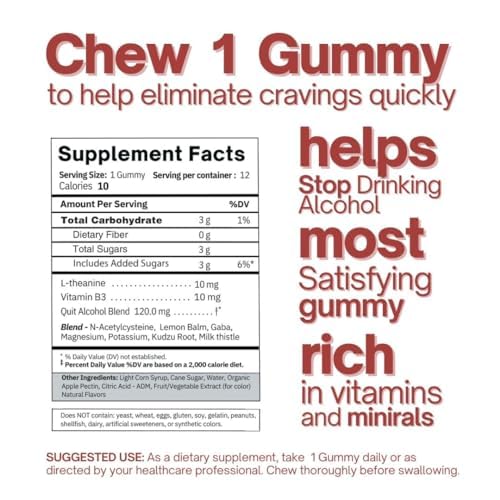 Drop The Craving Quit Drinking Alcohol Aid | 100% Drug-Free, Natural, Works Fast, Support Gummies to Help Less Cravings, Suppress Triggers, Before, During & After Quitting, 12 Pack