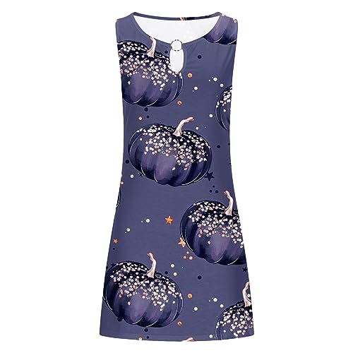 Discount Codes for Today Womens Short Sleeve Mini Dress Halloween Printed Sleeveless Tank Dresses Casual Oneck Keyhole Tshirt Sundress