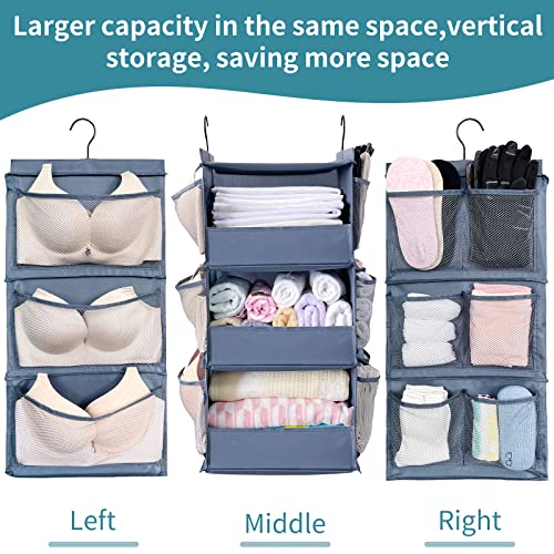 PENGFULL 3 Shelf Hanging Closet Organizer，Closet Hanging Organizer Foldable with 9 Side Pockets for Storage，Hanging Organizer for Closet & RV& Camper (Stationary Board)