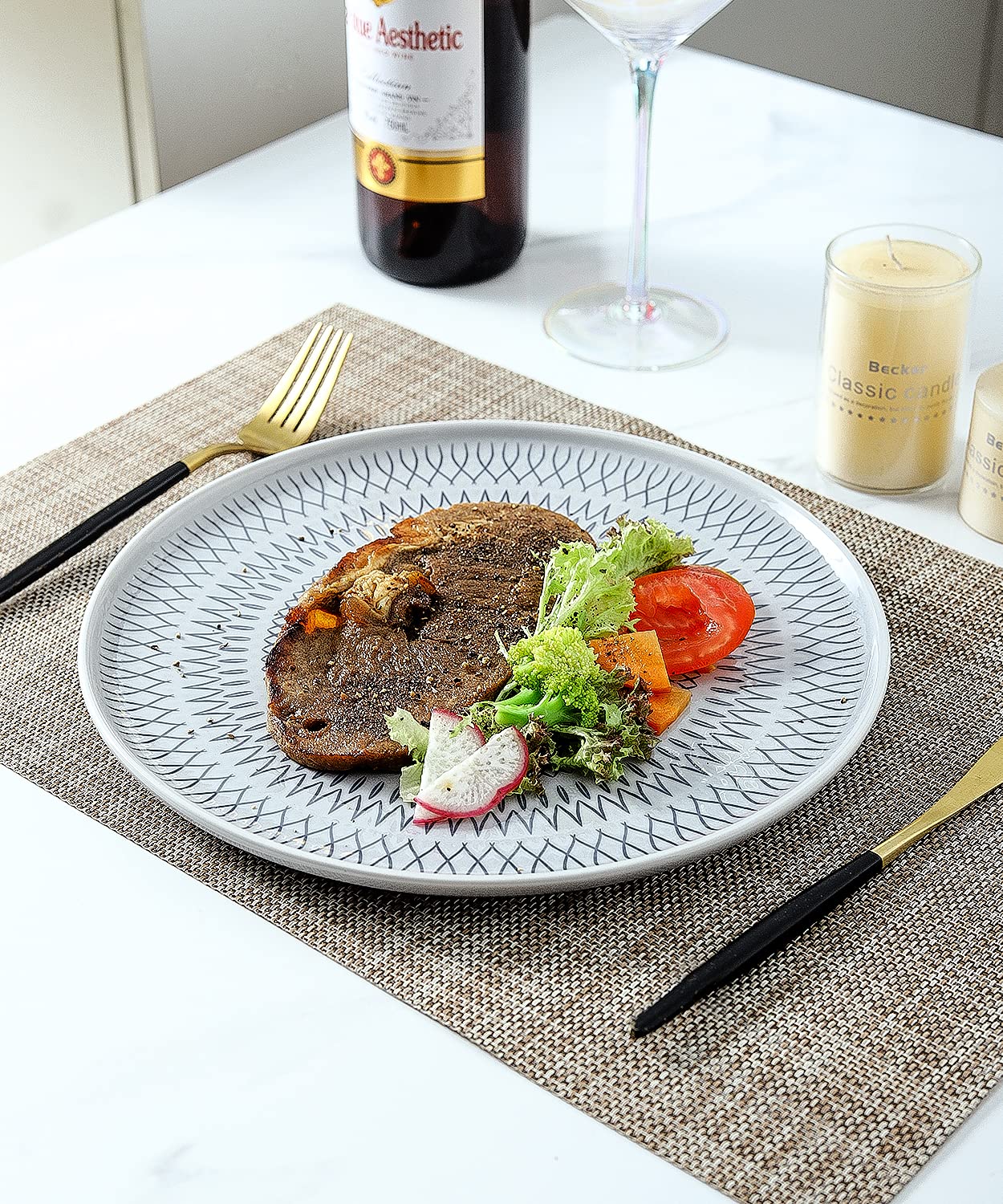 Hasense Porcelain 10 Inches Dinner Plates Set of 4, Salad Plates Ceramic Dessert Dishes for Pizza Pasta Maincourse, Microwave & Dishwasher Safe